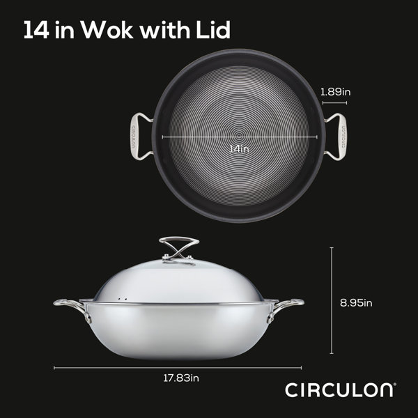 Circulon Clad Stainless Steel Wok and Hybrid SteelShield and Nonstick Technology, 14 Inch ...